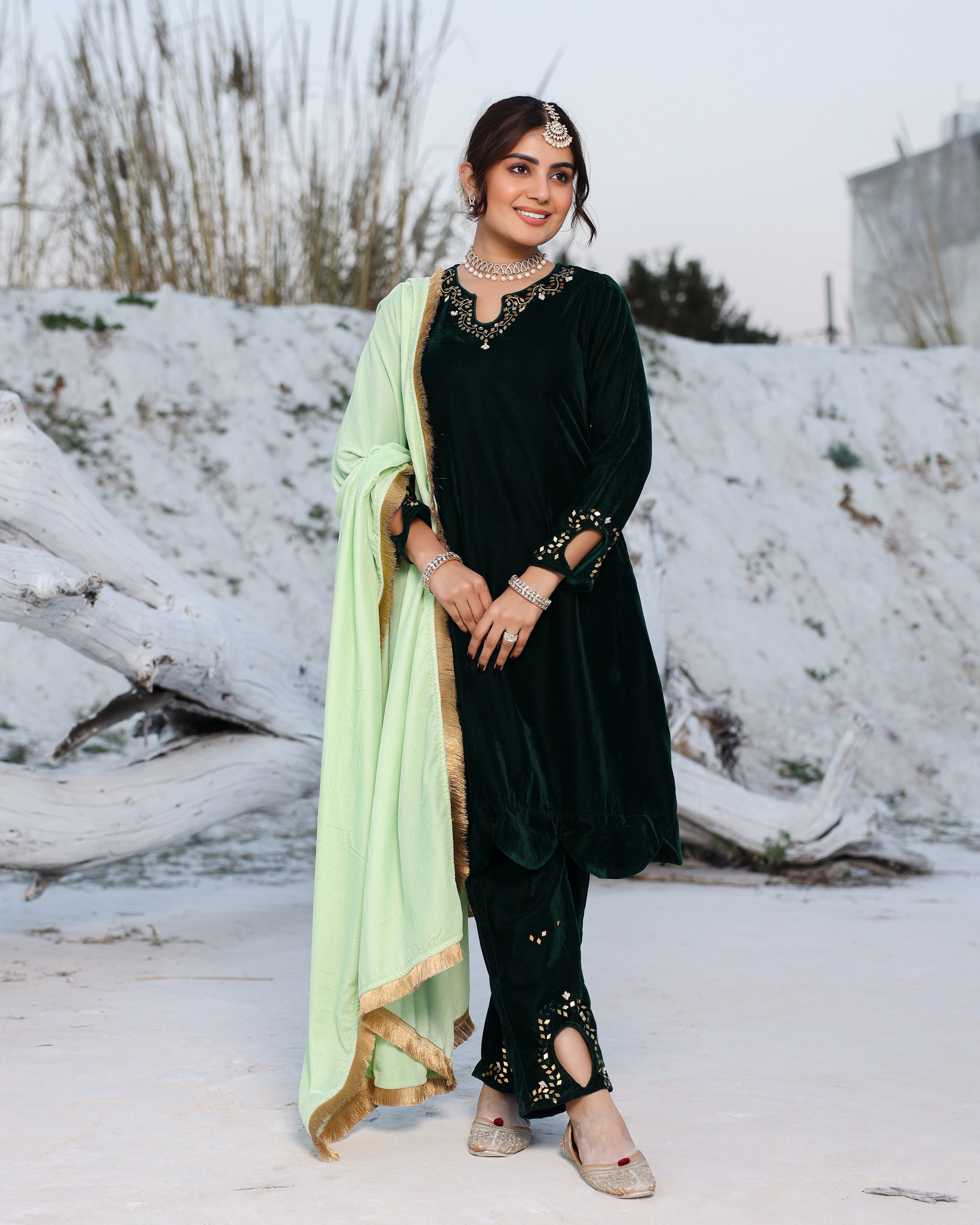 Laira Green Velvet Suit Set